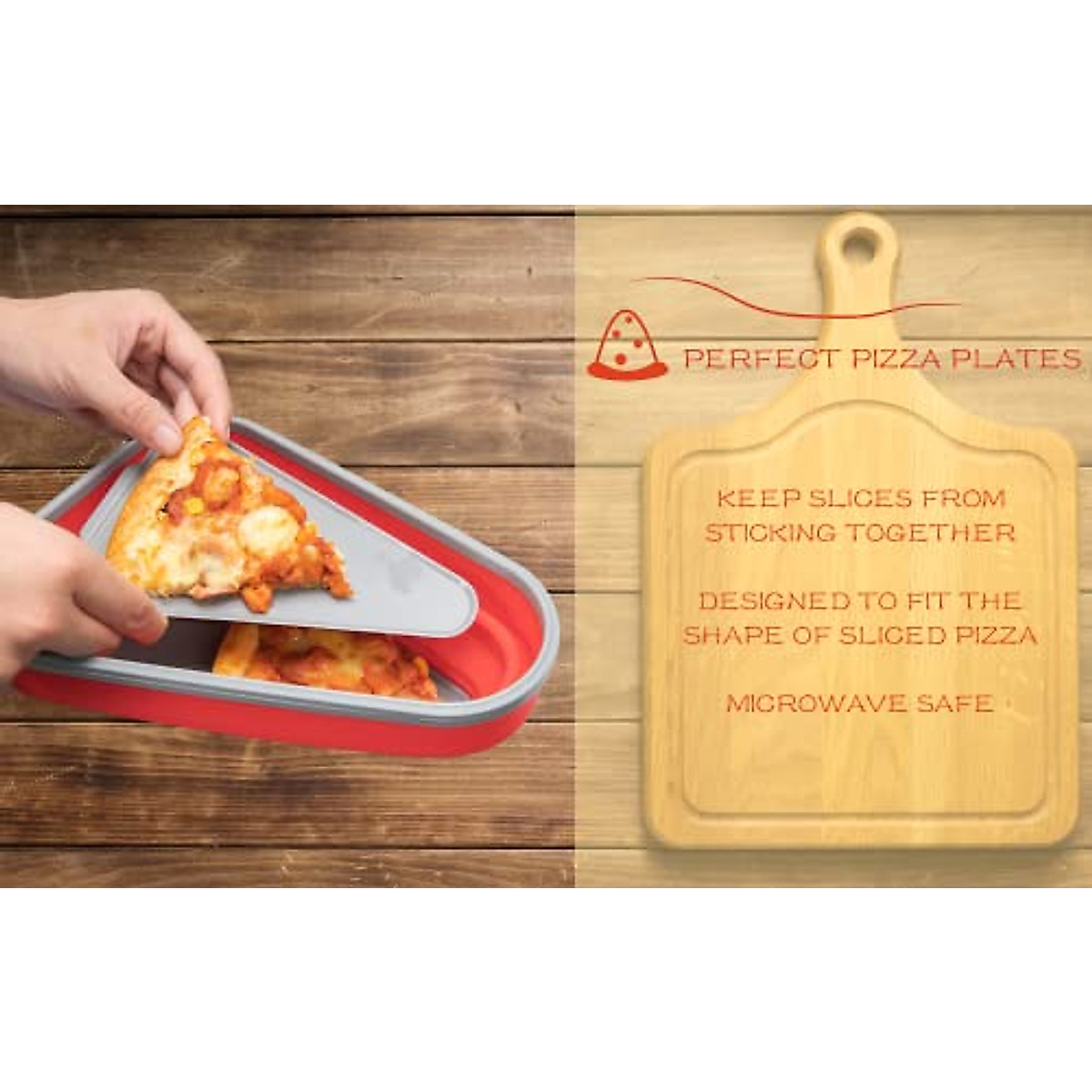 Eocenzois Reusable Silicone Pizza Storage Container, Adjustable Pizza Box, Microwaveable & Portable Pizza Slice Container, leak-proof, BPA free (Red)