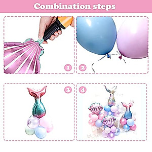 50pcs Mermaid Theme Balloons Kit, Little Mermaid Tail Foil Balloons and Sea Shells Latex Balloons Arch Kit for Birthday Party Decorations for Girls, Baby Shower, Backdrop Decorations