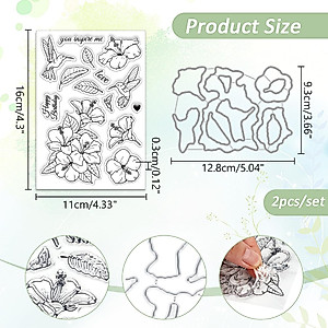 INFUNLY Die and Stamp Set for Card Making Hibiscus Flower Cutting Dies Clear Stamp Set Hummingbird Silicone Stamps Die Cut 3D Stencil Template for DIY Scrapbooking Christmas Craft Album Decoration