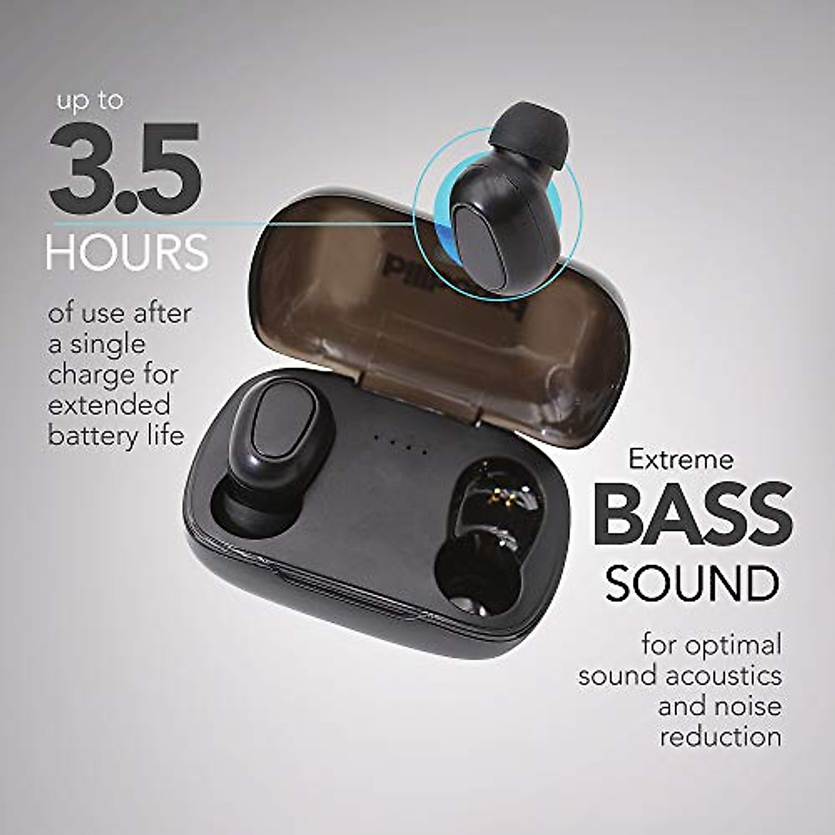 Billboard Bluetooth 5.0 True Wireless Stereo Earbuds with Charging Case, Black