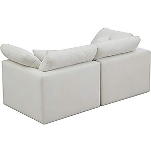 Meridian Furniture Plush Collection Contemporary Down Filled Comfort Overstuffed Velvet Upholstered Modular Sofa, Seating for 1, Cream