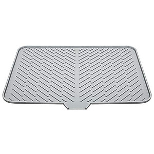 Luxet Silicone Dish Drying Mat with Built-in Drain Lip - Hygienic Drying Pad - Sturdy Compact Easy to Clean Tray Protects Surfaces Prevents Water Build Up - 23 X 17 (Grey)