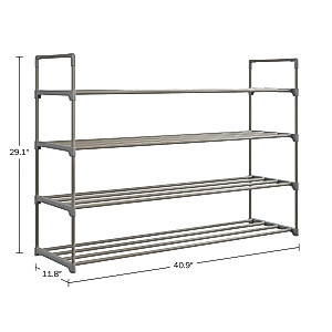 Shoe Rack - 4-Tier Shoe Organizer for Closet, Bathroom, Entryway - Shelf Holds 20 Pairs Sneakers, Heels, Boots by Home-Complete (Gray)