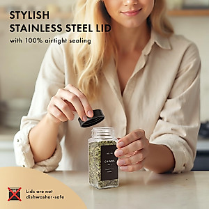 EDELHAUS Glass Spice Jars with Label and Black Lids (24 x 4oz) Spice Containers with 240 Labels, Shaker Inserts, Steel Funnel, Empty Square Empty Square Seasoning Organizer