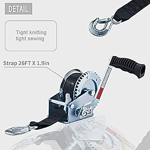 OPENROAD Boat Winch 1500lbs Hand Winch,for boat trailer Towing Winch, With 26ft Black Strap and Brake ratchet