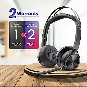 Plantronics Poly Voyager Focus 2 UC, Bluetooth Stereo Headset with Charge Stand, USB-A for Teams, Connects to Deskphone, PC/Mac, Smartphone - Global Teck Bundle w/Microfiber Cloth