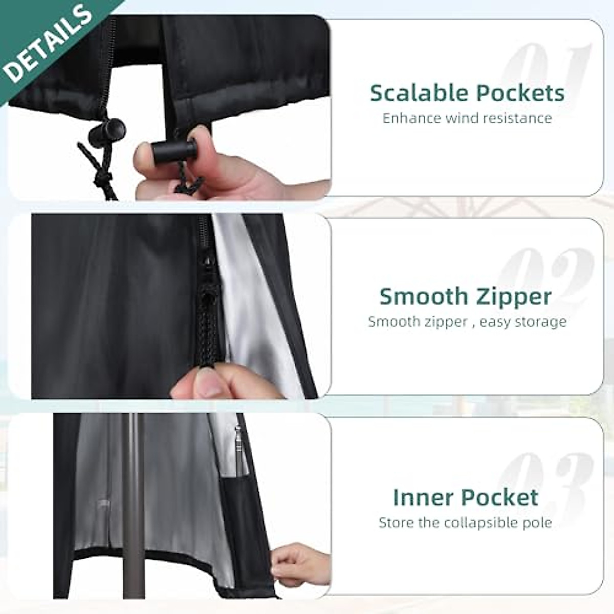 Patio Umbrella Cover, Zadst Cycle Parasol Outdoor Umbrellas Cover for 11ft to 14ft Oxford Fabric, Cantilever Parasol Cover with Zipper and Rod, Heavy Duty Offset Umbrella Cover