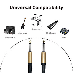无 10 Feet Professional Guitar Instrument Cable with Black PVC Jacket Straight 1/4" TS to Straight 1/4" TS for Electric Guitar
