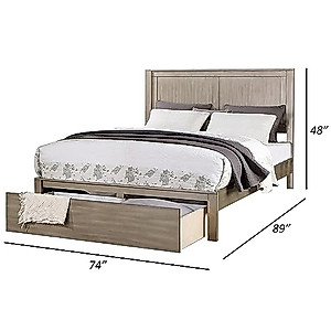 Benjara Kali Platform California King Bed, Panel Design, Storage Drawer, Tan, Light Brown