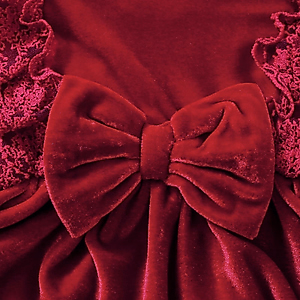 FIOMVA Newborn Baby Girl Christmas Outfit Ruffle Long Sleeve Velvet Dress Causal Princess Dresses Fall Winter Clothes(Christmas-Red Bow,6-9 Months)