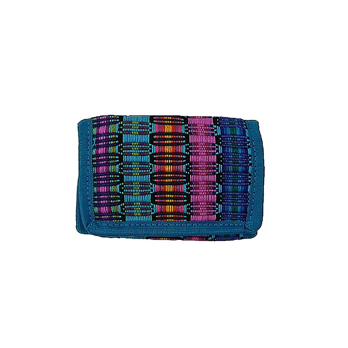 Mia Jewel Shop Multicolored Woven Striped Slim Soft Trifold Wallet Coin Purse with Card Slots - Womens Unisex Fashion Handmade Bags Boho Travel Accessories (Turquoise)