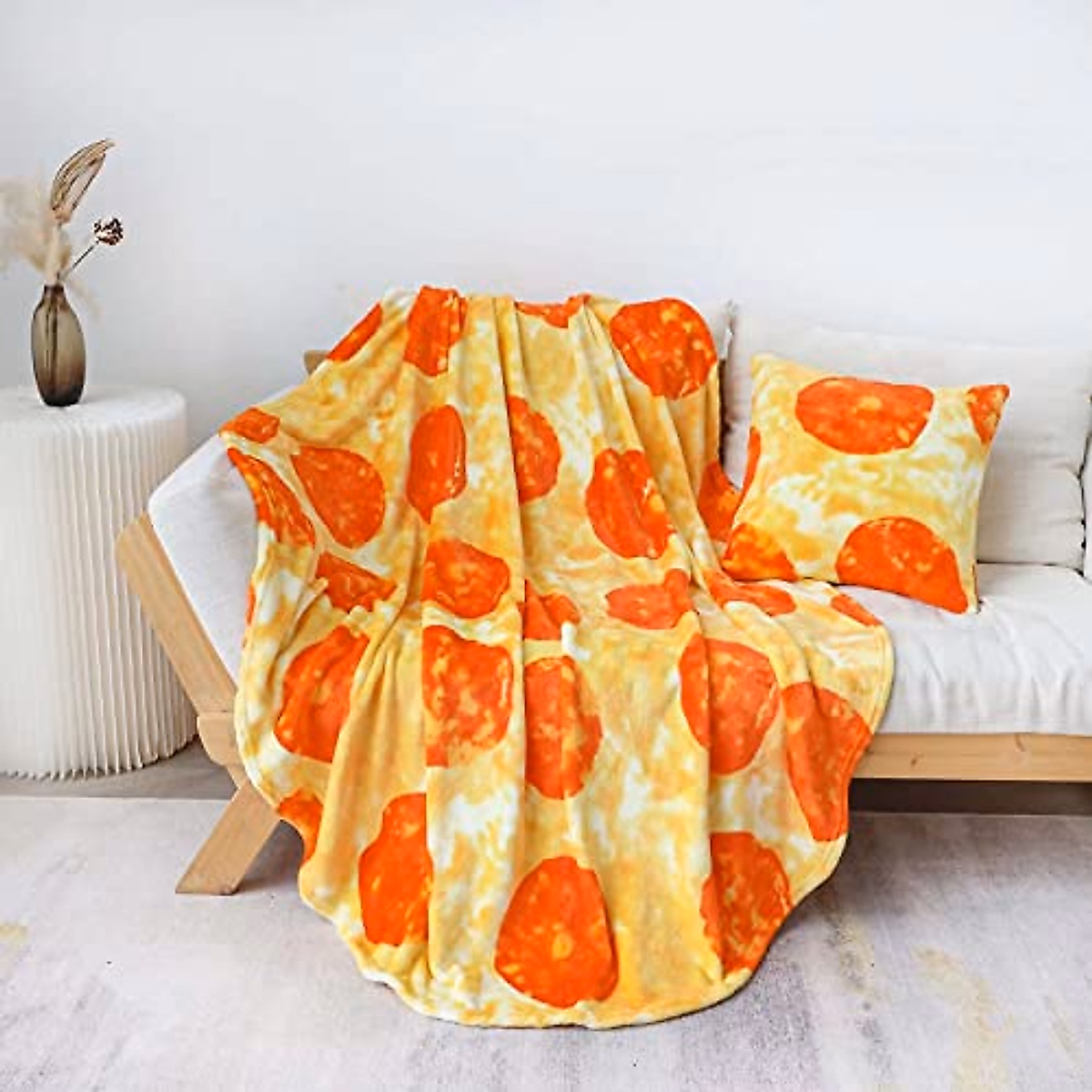 Bnuitland 72 Inch Pizza Funny Blanket with Pillow Cover (18×18"), 300 GSM Double Sided Giant Novelty Tortilla Realistic Food Blanket for Your Family, Adults and Kids