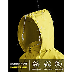 COOFANDY Men Rain Jacket Yellow Lightweight Packable Raincoat Waterproof Jogging Rain Coat with Hood Large