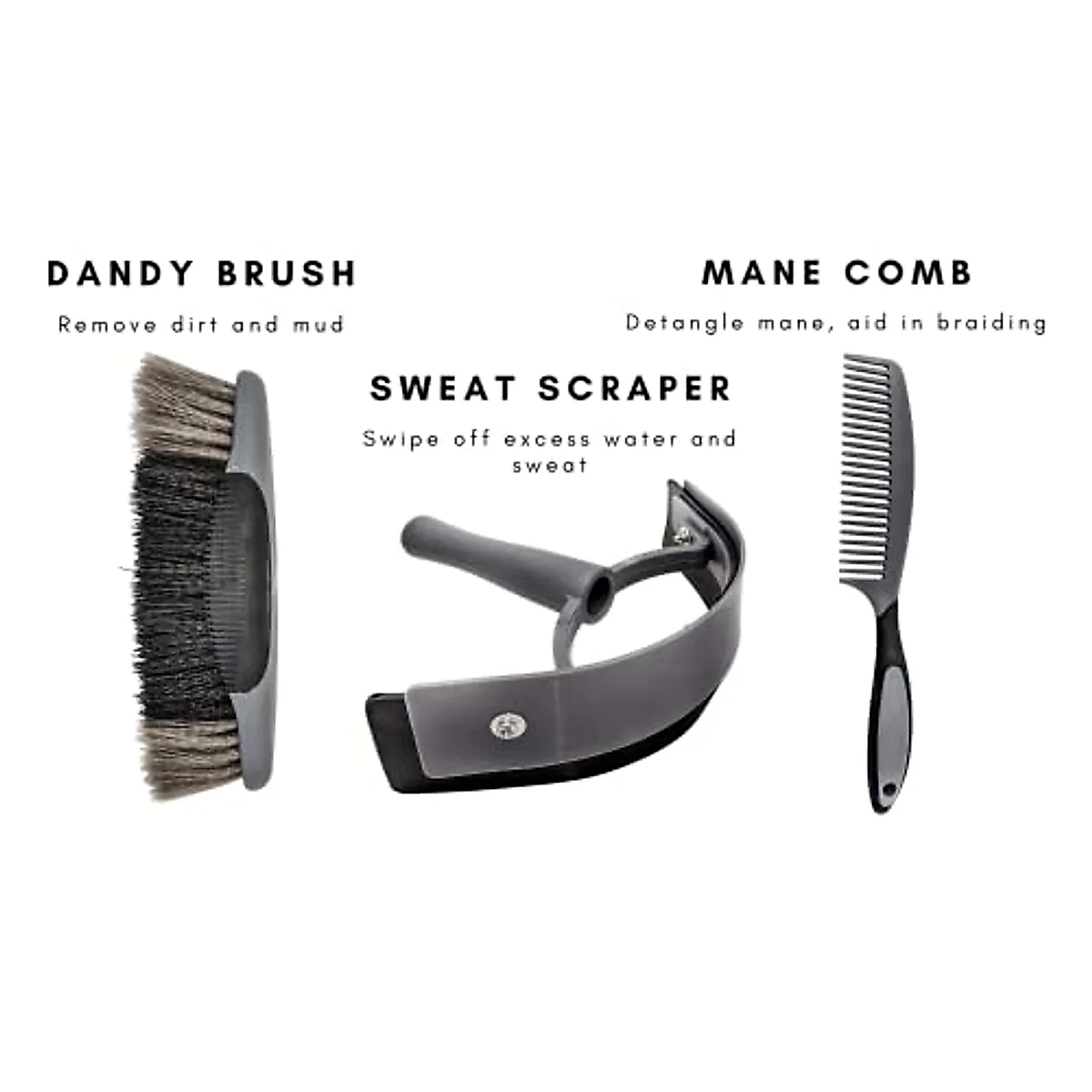 Rugged Horse Grooming Kit - Seven Piece Grooming Kit for Horses. Contains Horse Brushes, Hoof Pick, Sweat Scraper and Grooming Tote