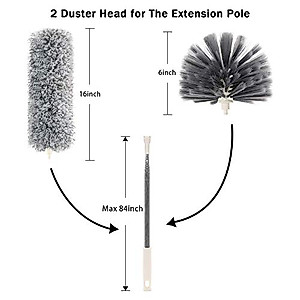 Duster with Extension Pole 100'' Double Replacement Heads + Shower Squeegee Stainless Steel Glass Window Squeegee