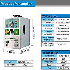GAOMIN 709AD+ Battery Spot Welder,3.2kw Pulse Welding Machine for 18650 14500 Lithium Batteries Battery Pack,Wire-Controlled Foot Switch,for Battery Packs,Button Cells,Battery Repair
