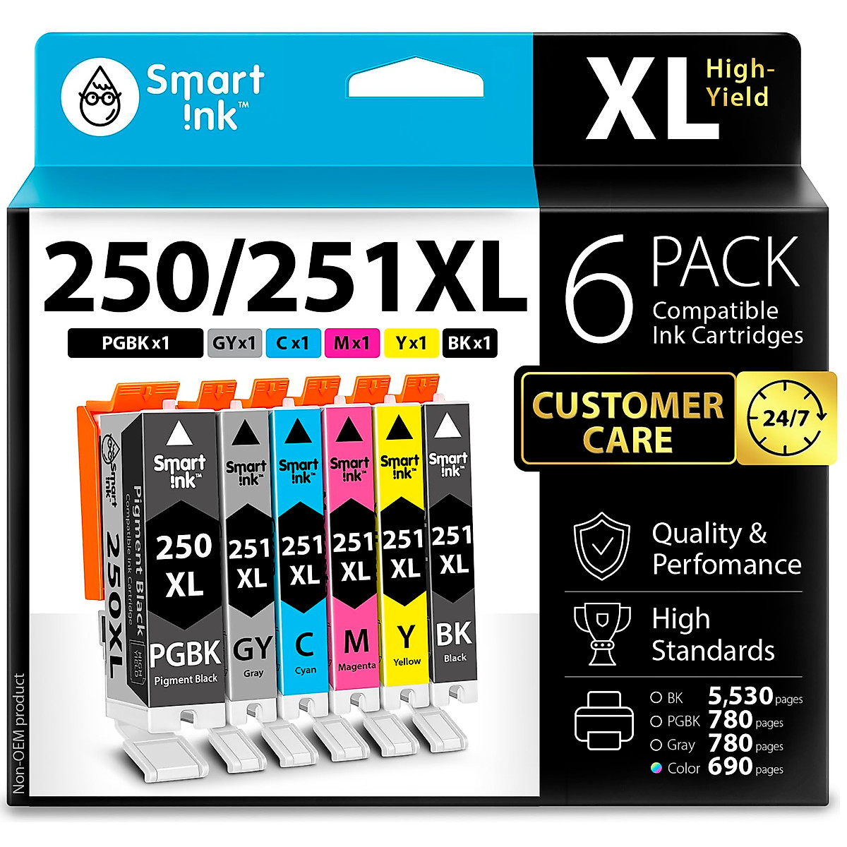 Smart Ink Compatible Ink Cartridge Replacement for Canon PIXMA CLI-251XL PGI-250XL PGI 250 CLI 251 ( 1PGBK & 1BK/C/M/Y/GY 6 Combo Pack ) to use with iP8720 MG6320 MG7120 MG7520