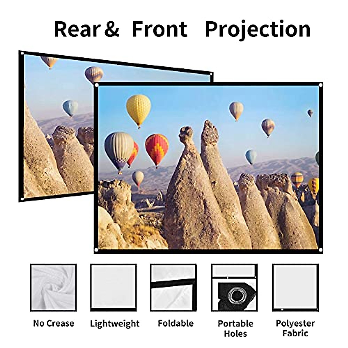 Richer-R Projector Screen, 60-100 Inch 16x9 Projector Screen Rear Projection Screen ,Portable Foldable Non-Crease Projector Curtain Screen 4:3 for Outdoor Camping Movie Open-air Cinema,White (72in)