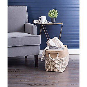 DII Collapsible Burlap Ikat Storage Bin, Large Rectangle, 17.5x12x15, Brown