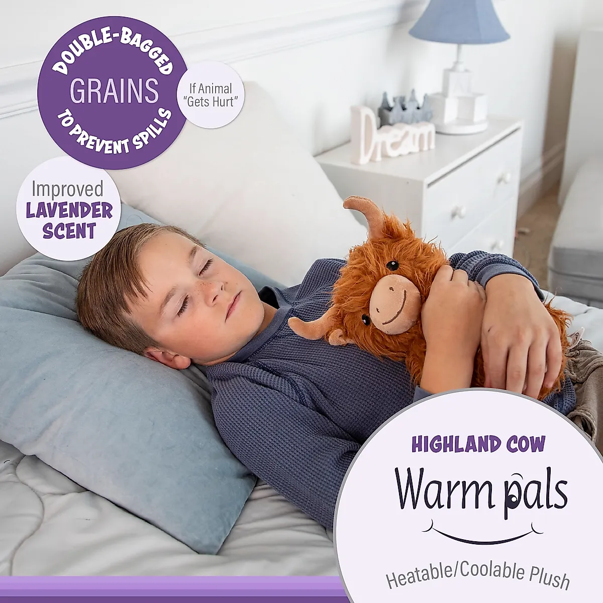 1i4 Group Warm Pals - Highland Cow - Cozy Lavender Scented Plush Toys - Stuffed Animal - Coolable Bedtime Comfort Plushie