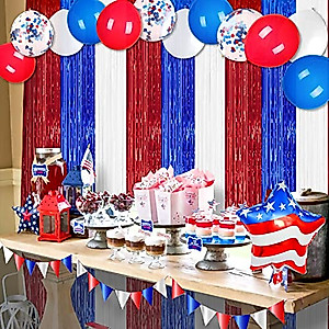 4th/Fourth of July Patriotic Decorations Set-Red White Blue Tinsel Foil Curtains,Star Garland Pennant Banner&Balloon, USA America Independence Day Decor Labor Day Party Supplies for Home,Outdoor