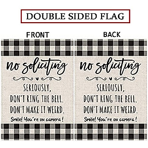 Funny Garden Flag No Soliciting Seriously Don't Ring The Bell Don't Make It Weird Smile Vertical Double Sided Outdoor Indoor Yard Decoration 12.5 x 18 Inch