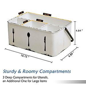 NIKKY HOME Utensil Caddy, Farmhouse Rustic Metal Cutlery Silverware Caddy with 4 Compartments, Flatware Holder Organizer for Kitchen Countertop, Picnics, Party, Camping, Outdoor - Distressed White