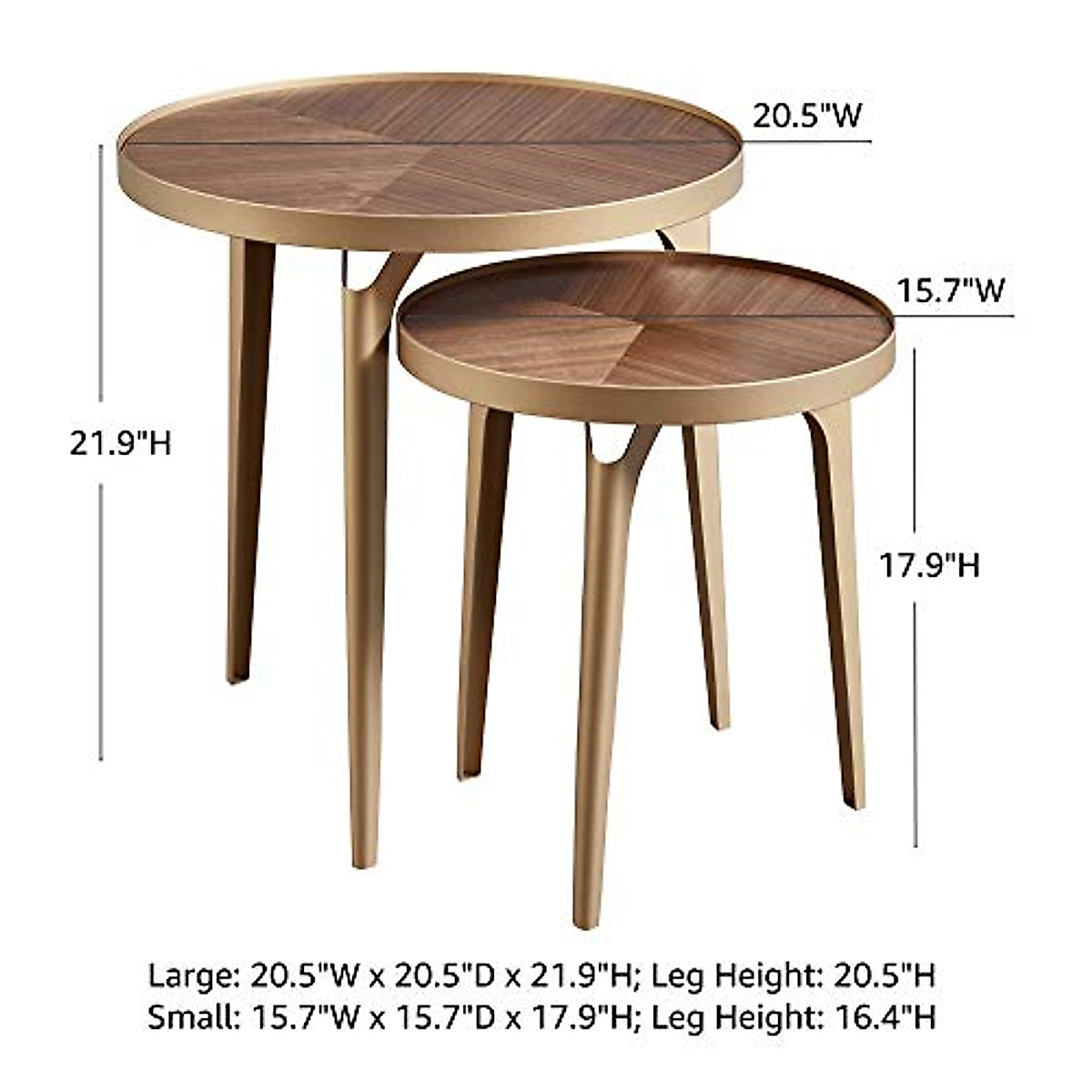 Amazon Brand – Rivet Mid-Century Nested Metal Side Tables, Set of 2, Brass/Walnut Finish