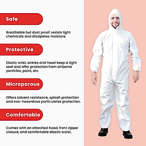 Ever Ready First Aid Disposable Microporous Coated Coverall Suit with Elastic Wrists, Elastic Ankles, Elastic Waist And Hood Unisex Garment Excellent Air Permeability And Water Repellency - Medium