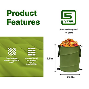 Collapsible/Pop Up Trash Can, Outdoor Trash Can and Recycling Bin 13.8x15.8 In, 600d Oxford Cloth Yard Waste Bags, Camping Trash Can Collapsible with Clip and Zip lid (1Pcs-Green 10 Gallons)