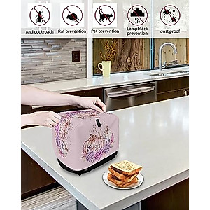 Toaster Dust Cover 2 Slice, Thanksgiving Pumpkin with Flowers Pink Texture Bread Maker Cover Toasters Covers for Fingerprint Protector Washable Kitchen Small Appliance Cover 12x7.5x8in
