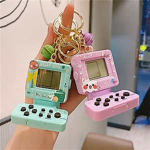 Retro Classic Game Console Pendant Keychain Playable Electronic Miniature Handheld Mini Games Machine with Keychain Ring Gift (Y5)