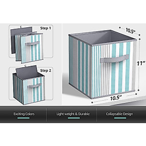 Sorbus 11 Inch Cube Storage Bin - 6 Foldable Storage Cubes for Shelf, Toy Box, Cubby and Closet Organizer - Pattern Aqua Collapsible Cloth Cube Storage Bins for Home Organization, Nursery, Bedroom