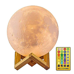 AED Birthday Gifts for Women Gifts for Teenage Girls Boys Girlfriend Anniversary, Moon Lamp 2023 Upgrade with Timer, 3D Printing 16 Colors Wooden Stand & Remote/Touch Control 4.8 inch (Small)