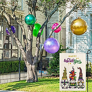 YOVOYOA Happy Mardi Gras Gnome Garden Flag 12.5x18 Inch Double Sided Masquerade Mask Bead Fleur de Lis New Orleans Holiday Party Yard Outdoor Decoration