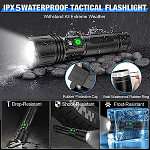 LED Flashlights High Lumens Rechargeable, 100000 Lumens Super Bright Powerful Flashlight, Type-C, 5 Modes, Zoomable, IPX5 Waterproof High Powered Tactical Flash Light for Emergency Camping Hiking