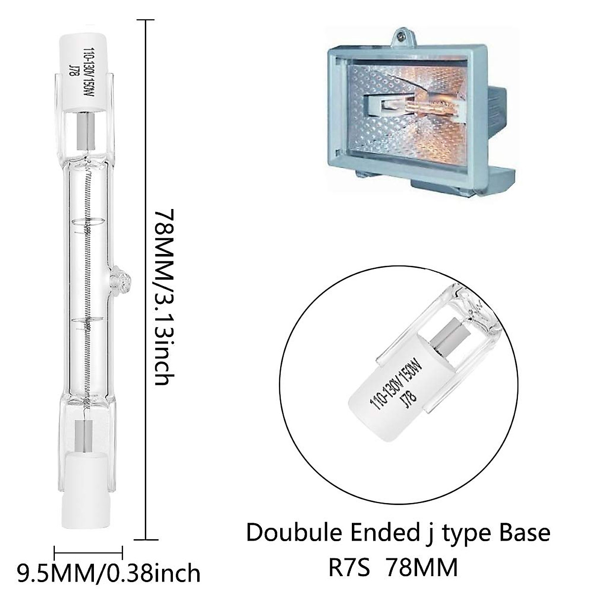 AHEVO J Type 150 Watt 78 mm Q150 T3/78mm (3.07 Inches) 120 Volt R7S Base Halogen