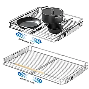 2Pack Expandable Pull Out Cabinet Organizer, 17.1~28"W x 22.5"D Heavy Duty Slide Out Shelves Adjustable Hight Cabinet Pull Out Shelves,Expandable Width Spice Rack Organizer for Kitchen Cabinet