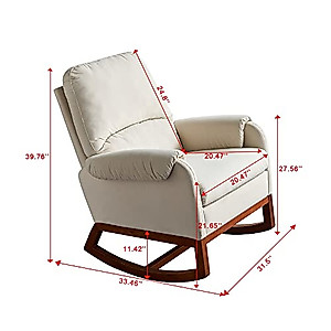 CALABASH Rocking Chair Nursery,Modern Comfy Armchair with Side Pocket,Mid-Century Upholstered Glider Rocker Chairs for Baby/Kids Room and Living Room (White Beige)