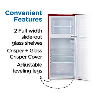 Commercial Cool CCRRD45HR 4.5 Cu. Ft True Freezer, Vintage Style, Retro Fridge with 2 Slide-Out Glass Shelves,Red Refrigerator