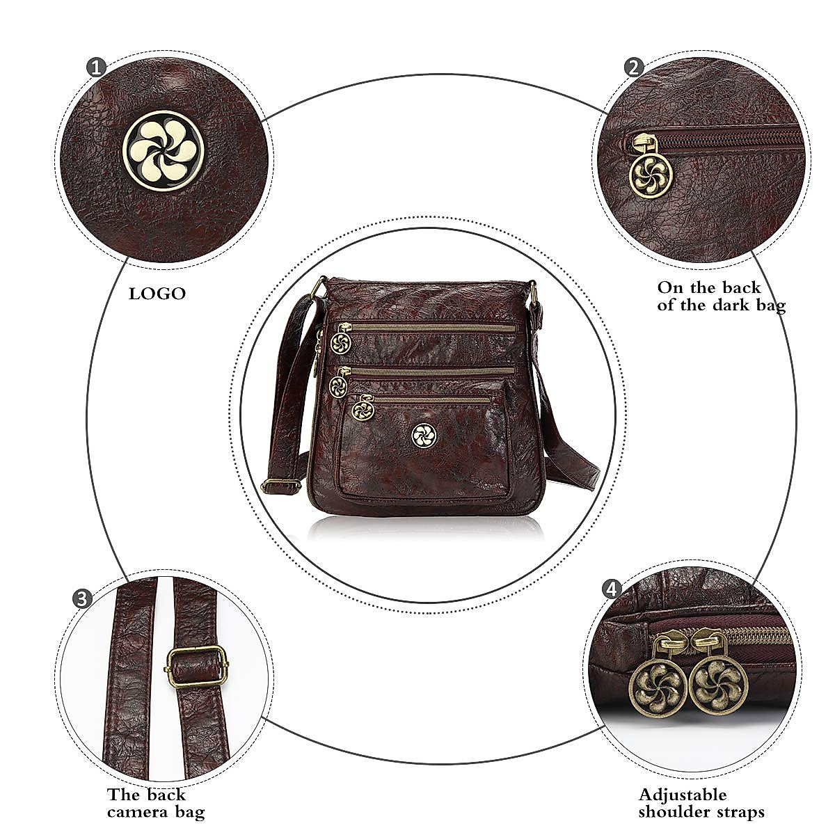 Angel Barcelo Crossover Purse and Handbags Crossbody Bags for Women,Ultra Soft Leather Neatpack Bag Shoulder Purses for Women Coffee