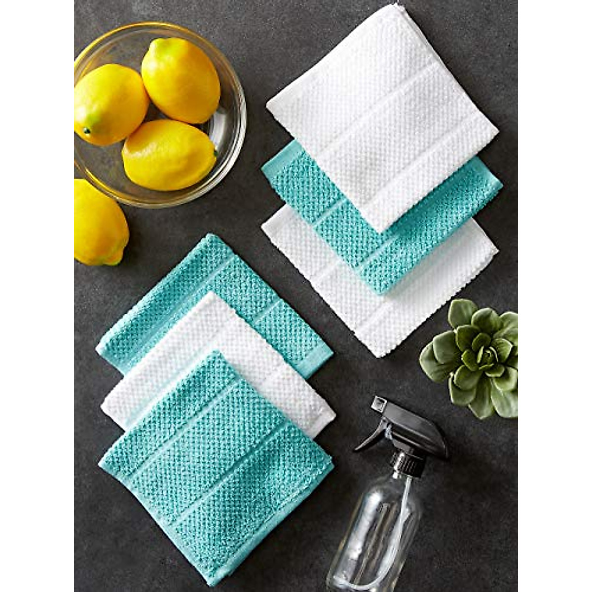 DII Basic Chef Collection, Assorted Terry Kitchen Towel Set, Dishcloth Set, Aqua, 6 Piece