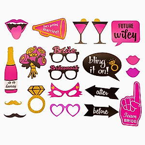 Hilsdun 20pcs Bridal Wedding Party Photo Booth Props Bridal Shower Decorations Gold Bling Selfie Props