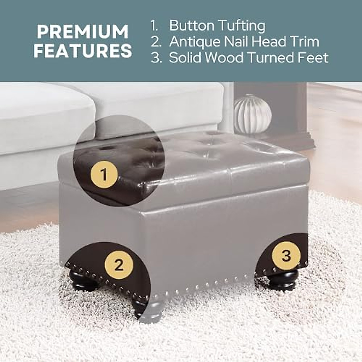 Convenience Concepts 163010E Ottoman, 24"L x 18"W x 18"H, Dark Espresso