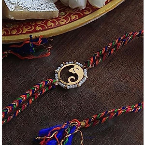 Abhika Creations Golden Beaded Divinity Rakhi for Brother Rakhsha Bandhan Handmade Designer Indian Rakhi