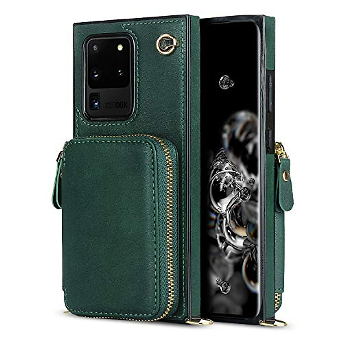 Crossbody Wallet Case for Samsung Galaxy S20 Ultra,Wallet Phone Case with Card Holder,Kickstand,Magnetic Closure,Zipper Phone Purse,Strap