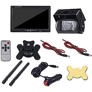 Liehuzhekeji Wireless Car Backup Camera and Monitor Kit, Waterproof Night Vision Wireless Rear View Camera 7 Inch LCD Monitor Parking System + Car Charger for 12V-24V Truck RV Trailer Camper Bus