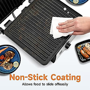 SUSTEAS 3-in-1 Electric Indoor Grill - Panini Press with Non-Stick Cooking Plates, Opens 180-Degree Gourmet Sandwich Maker, Floating Hinge Fits All Foods, Panini Press Grill with Grease Tray