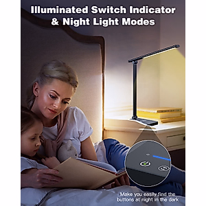 AGEARSUK LED Desk lamp, Desk Lamp with USB Charging Port for Home Office, Dimmable Desk Lamp with Wireless Charger, Eye-Caring Reading Lamps, Touch Control Study Lamps for Dorm (Adapter Included)