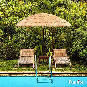 Funsite 6ft Tiki Umbrellas for Outside, UV Protect Thatch Umbrella with Tilt Design, Thatch Patio Umbrella for Outdoor Tiki Bar, Tropical Palapa Tiki Hut Hawaiian Hula Beach Umbrella